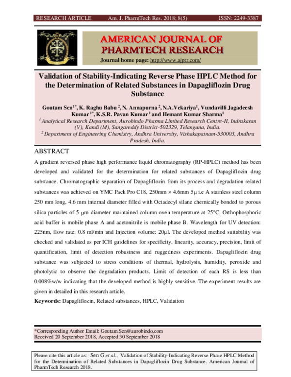 (PDF) Validation of Stability-Indicating Reverse Phase HPLC Method for the Determination of ...