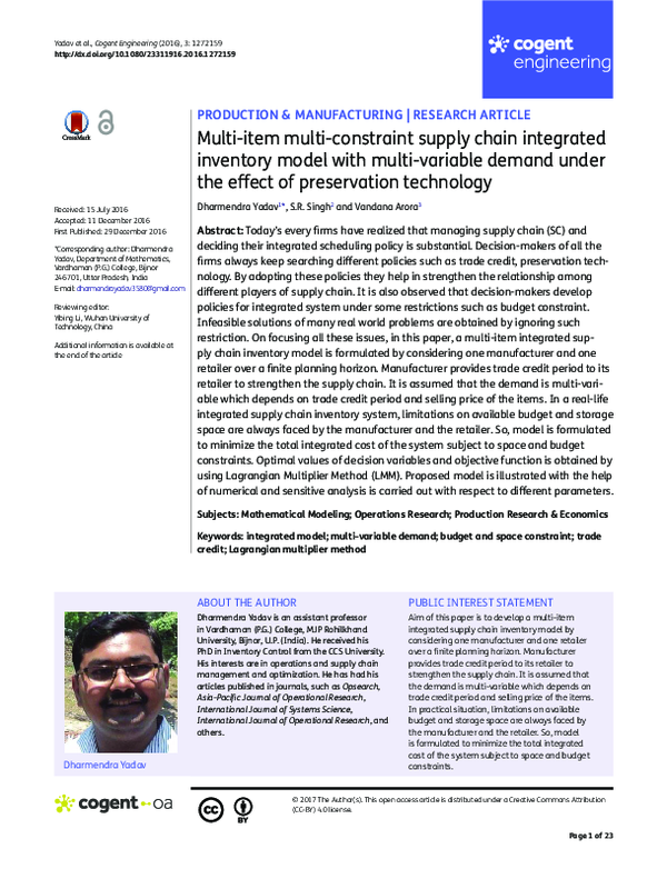 (PDF) Multi-item multi-constraint supply chain integrated inventory model with multi-variable ...