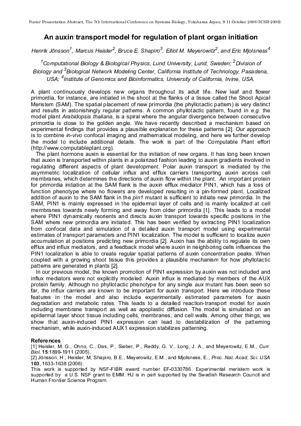 (PDF) An auxin transport model for regulation of plant organ initiation