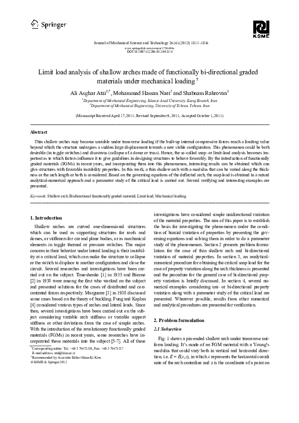(PDF) Limit load analysis of shallow arches made of functionally bi ...