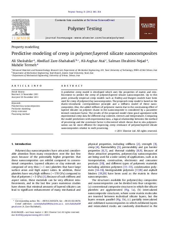 (PDF) Predictive modeling of creep in polymer/layered silicate ...