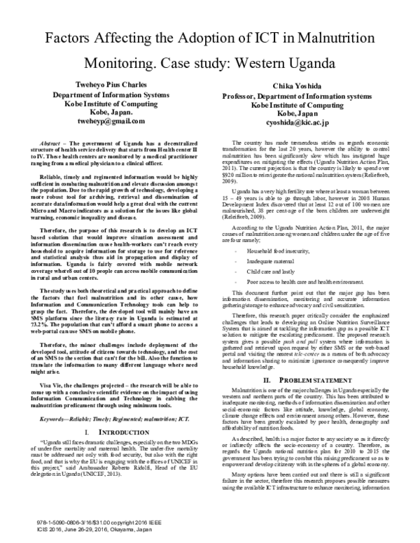 (PDF) Factors affecting the adoption of ICT in malnutrition monitoring. Case study: Western Uganda