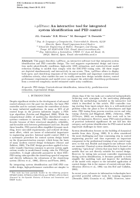 (PDF) i-pIDtune: An interactive tool for integrated system identification and PID control