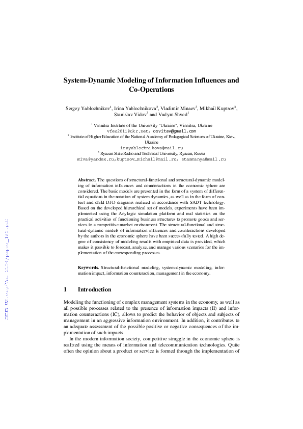 (PDF) System-Dynamic Modeling of Information Influences and Co-Operations