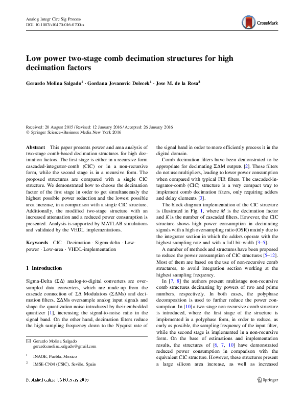 (PDF) Low power two-stage comb decimation structures for high ...