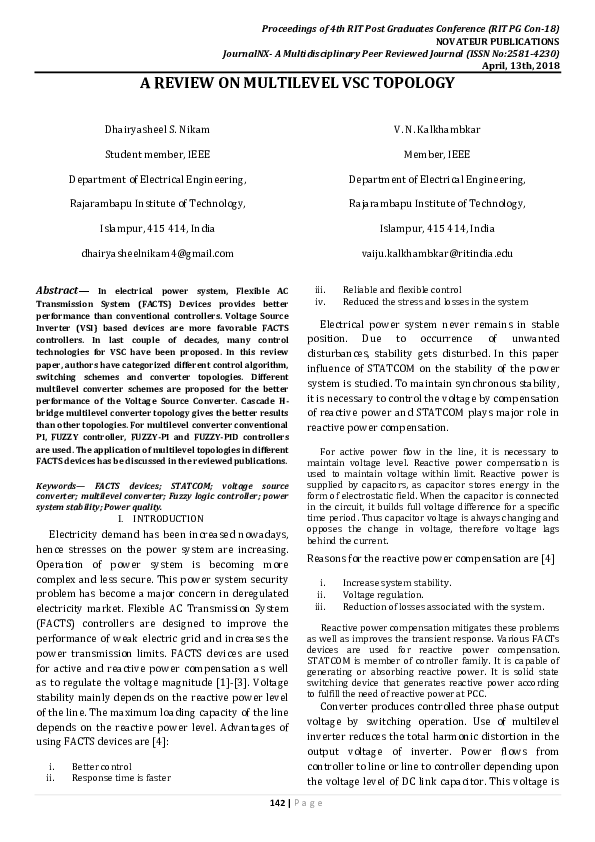 (PDF) A Review On Multilevel Vsc Topology