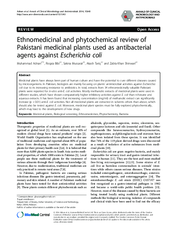 (PDF) Ethnomedicinal and phytochemical review of Pakistani medicinal plants used as ...