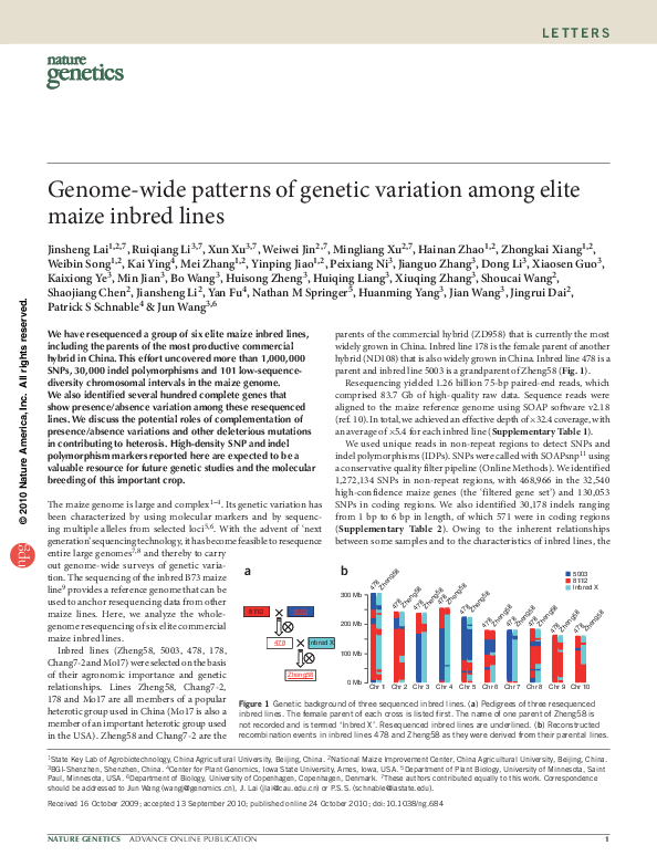 (PDF) Genome-wide patterns of genetic variation among elite maize ...