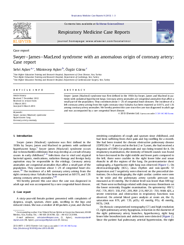 (PDF) Swyer–James–MacLeod syndrome with an anomalous origin of coronary ...