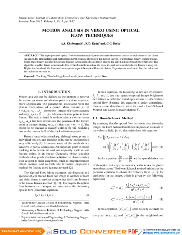 Pdf Optical Flow Techniques For Car Detection In Video