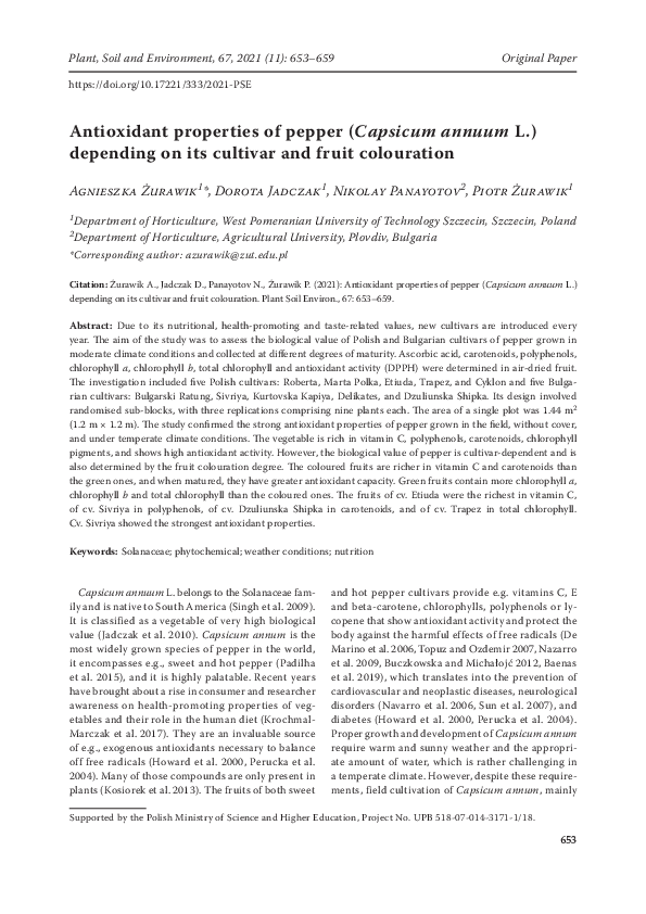 (PDF) Antioxidant properties of pepper (Capsicum annuum L.) depending ...