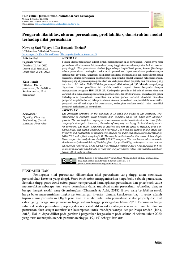 (PDF) Pengaruh likuiditas, ukuran perusahaan, profitabilitas, dan struktur modal terhadap nilai ...