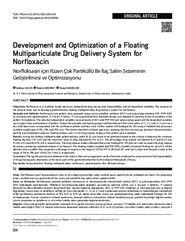 Pdf Development And Optimization Of A Floating Multiparticulate Drug Delivery System For