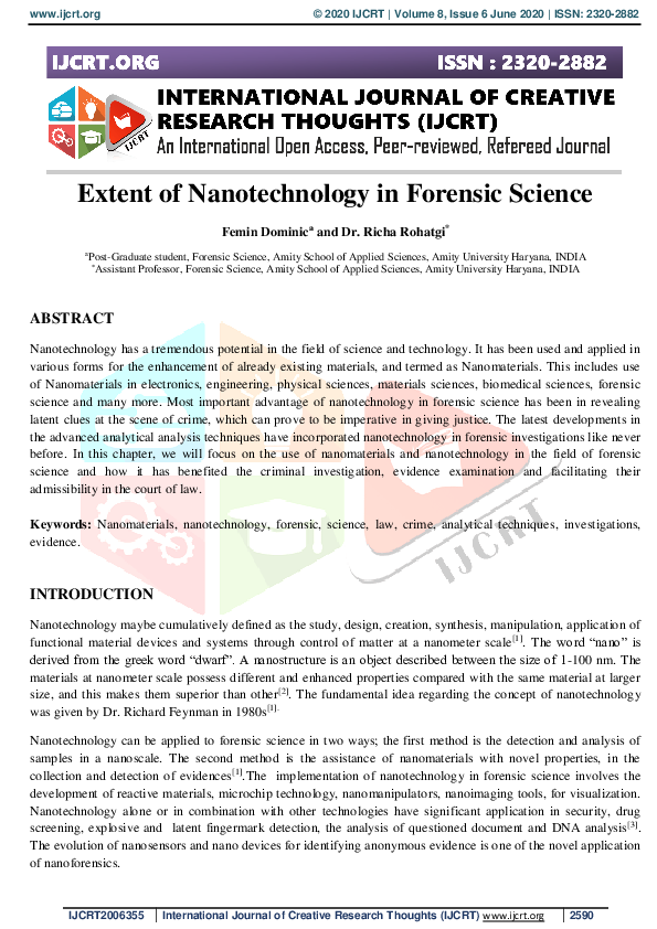 (PDF) Extent of Nanotechnology in Forensic Science