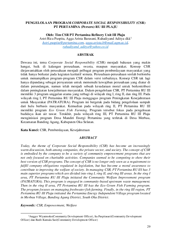 (PDF) Pengelolaan Program Corporate Social Responsibility(CSR) PT ...
