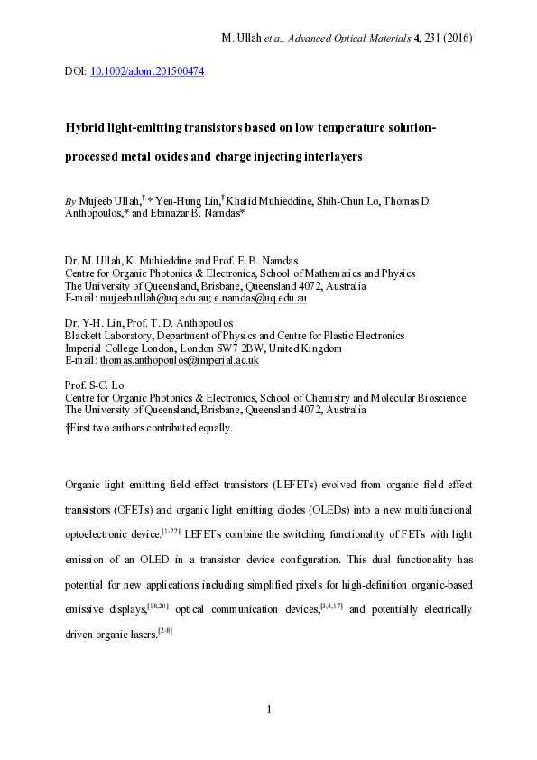 (PDF) Hybrid Light-Emitting Transistors Based on Low-Temperature ...