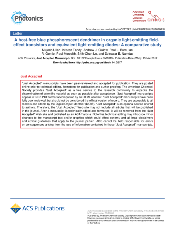 (PDF) Host-Free Blue Phosphorescent Dendrimer Organic Light-Emitting ...