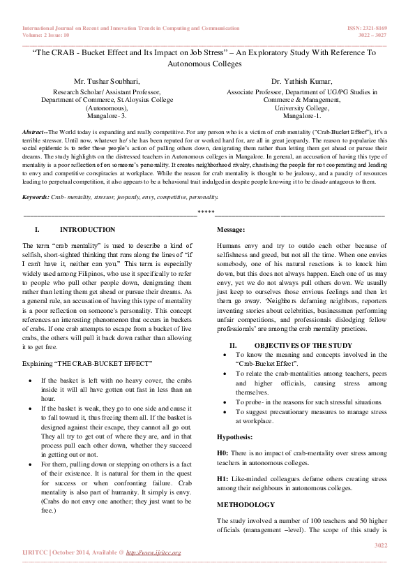 (PDF) “The CRAB - Bucket Effect and Its Impact on Job Stress” – An ...