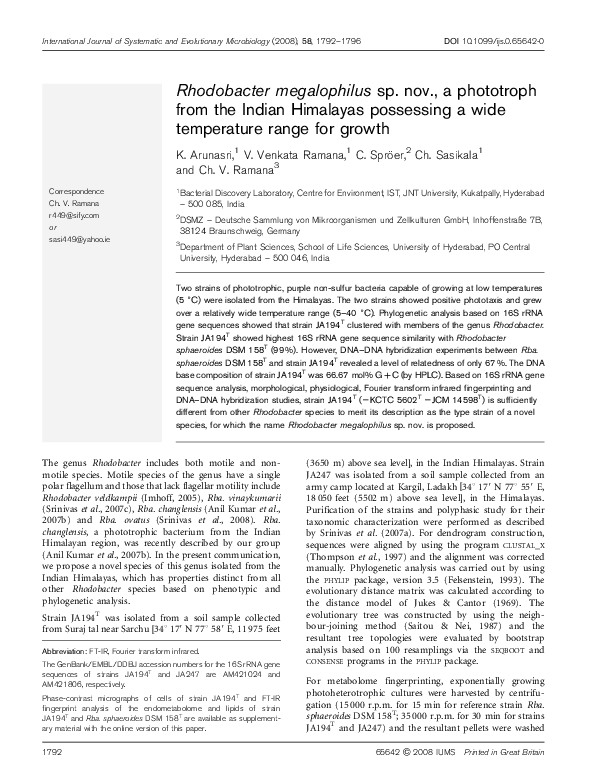 (PDF) Rhodobacter megalophilus sp. nov., a phototroph from the Indian ...