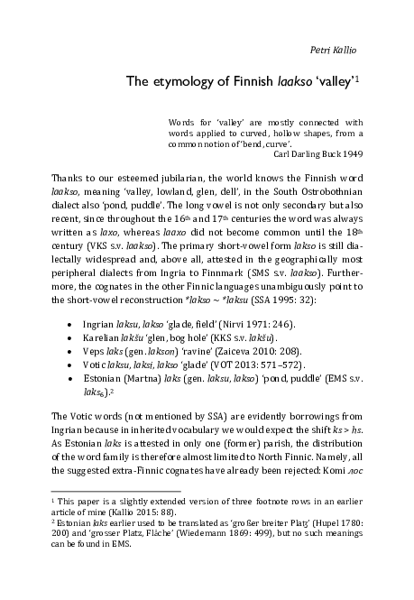 (PDF) The Etymology of Finnish laakso 'Valley'