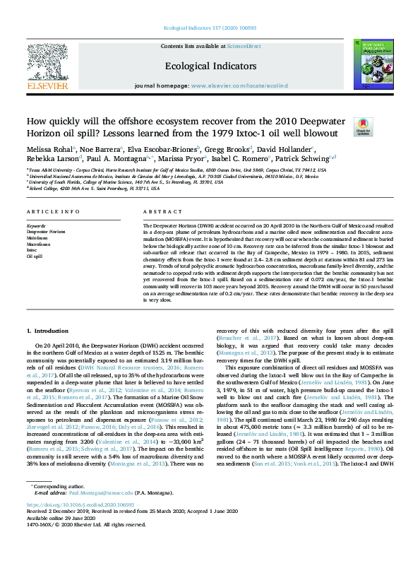 (PDF) How quickly will the offshore ecosystem recover from the 2010 ...