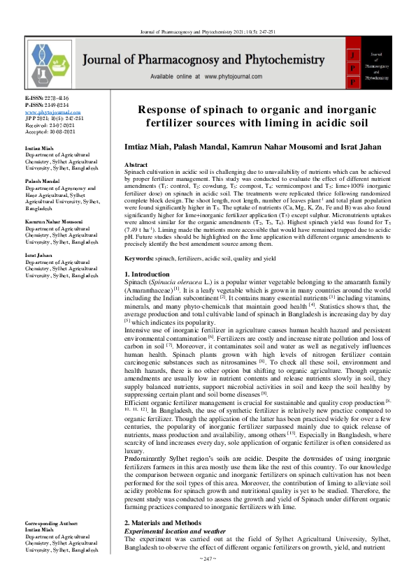 (PDF) Response of spinach to organic and inorganic fertilizer sources ...