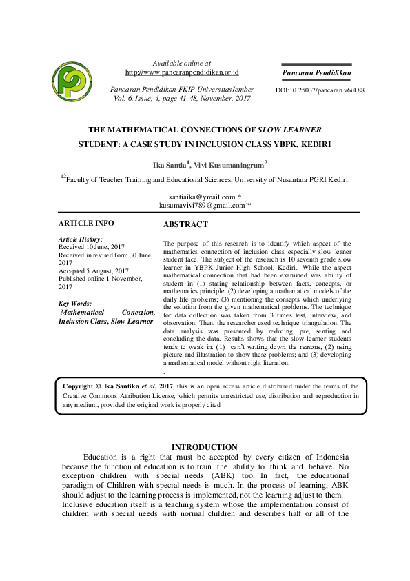 (PDF) The Mathematical Connections of Slow Learner Student: A Case ...