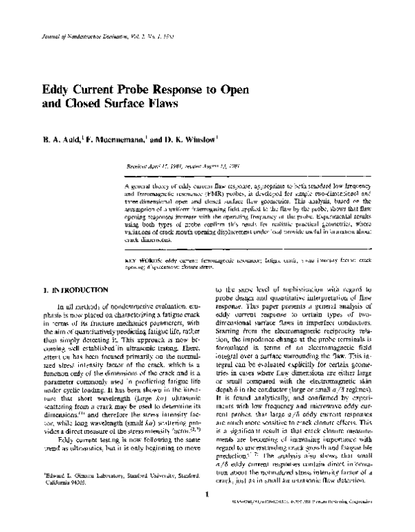 (PDF) Eddy current probe response to open and closed surface flaws