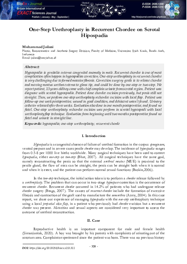 (PDF) One-Step Urethroplasty in Recurrent Chordee on Scrotal Hipospadia
