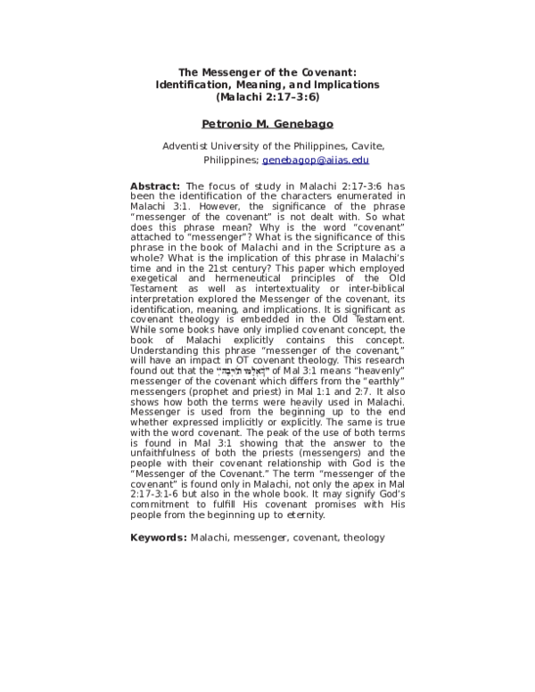 (PDF) The Messenger of the Covenant: Identification, Meaning, and ...