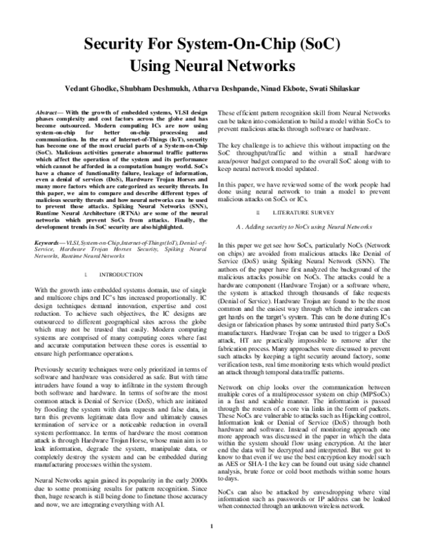 Pdf Security For System On Chip Soc Using Neural Networks