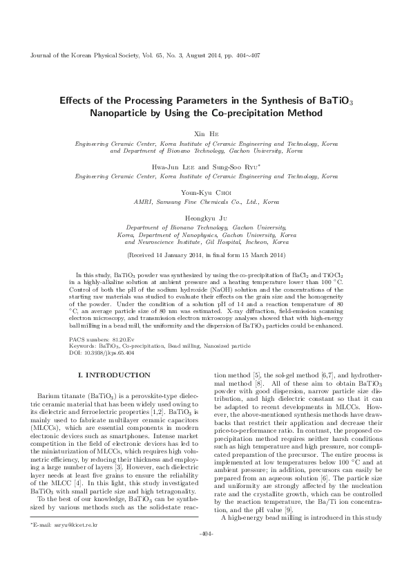 (PDF) Effects of the processing parameters in the synthesis of BaTiO3 nanoparticle by using the ...