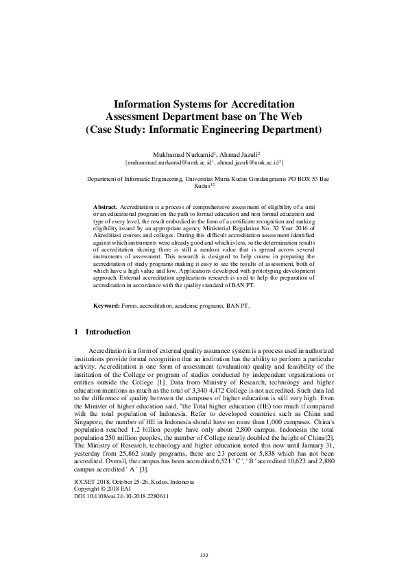 (PDF) Information Systems for Accreditation Assessment Department base on The Web (Case Study ...