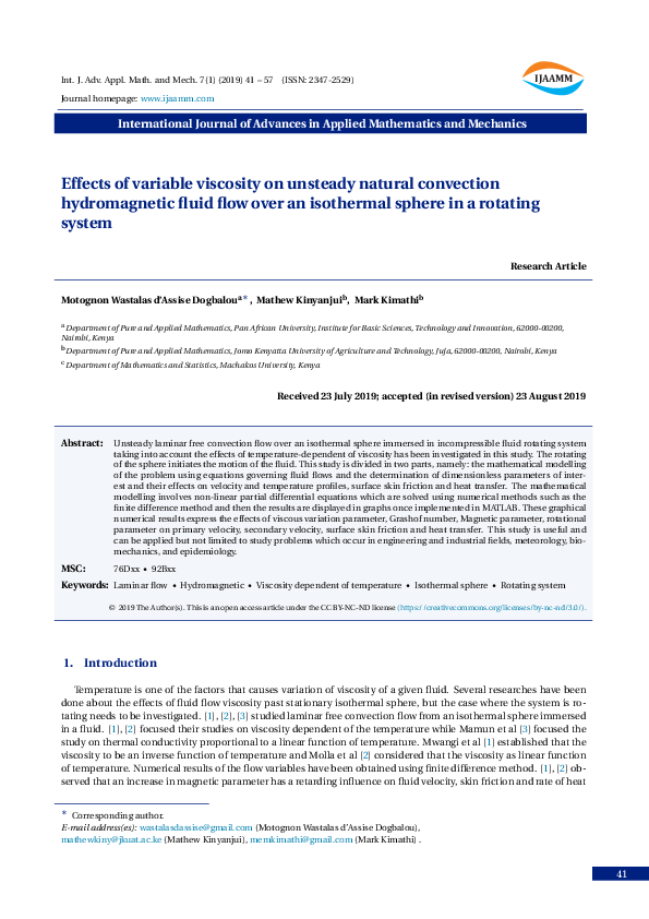 (PDF) Effects of variable viscosity on unsteady natural convection hydromagnetic fluid flow over ...