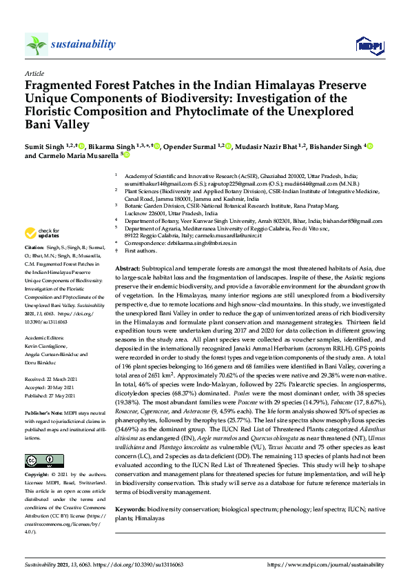 (PDF) Fragmented Forest Patches in the Indian Himalayas Preserve Unique ...