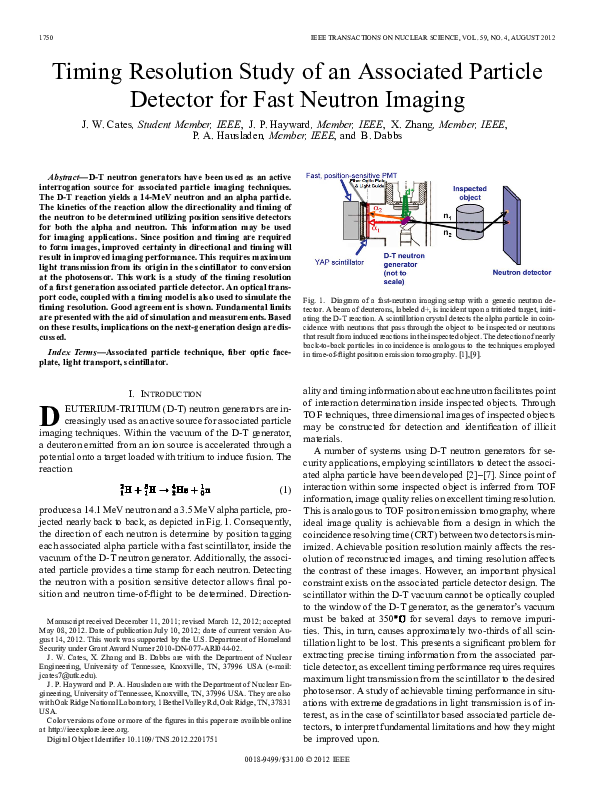 (PDF) Timing Resolution Study of an Associated Particle Detector for Fast Neutron Imaging