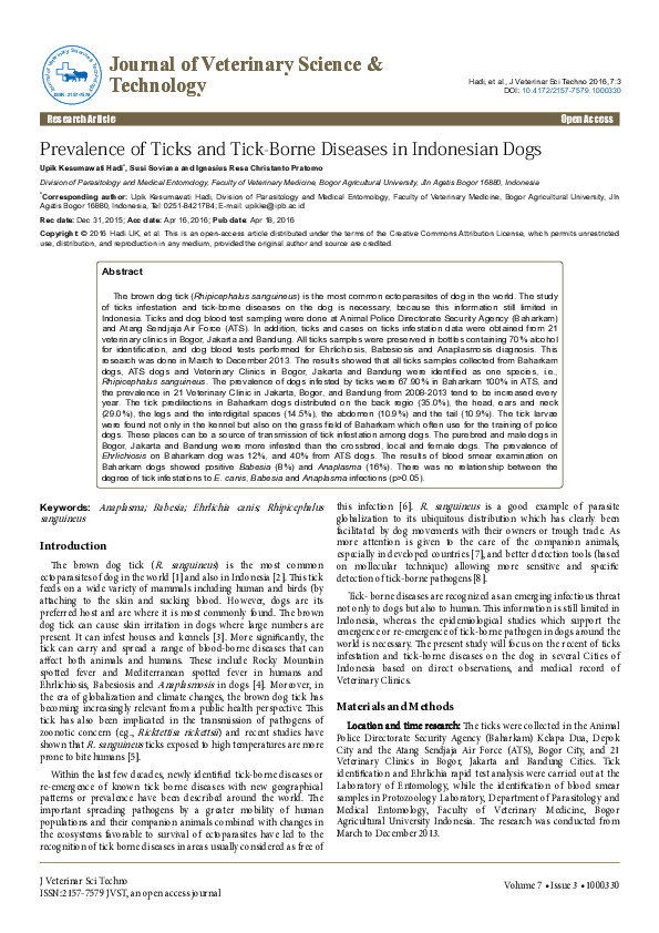 (PDF) Prevalence of Ticks and Tick-Borne Diseases in Indonesian Dogs