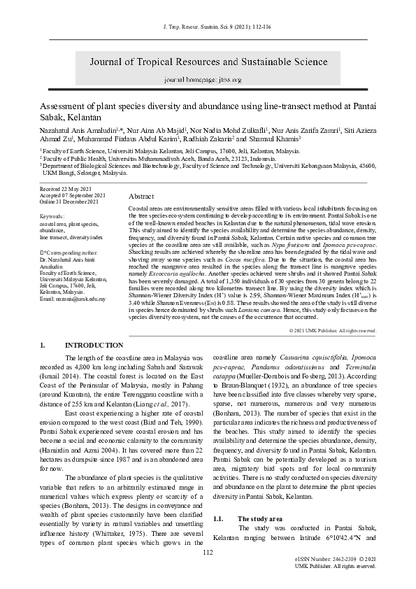 (PDF) Assessment of plant species diversity and abundance using line ...