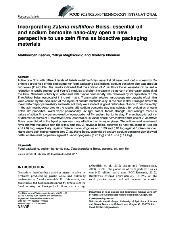 (PDF) Incorporating Zataria multiflora Boiss. essential oil and sodium ...