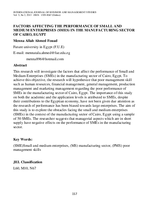 (PDF) Factors Affecting the Performance of Small and Medium Enterprises (Smes) in the ...