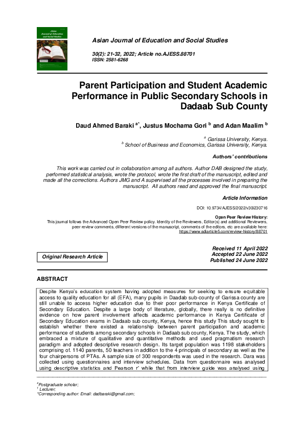 (PDF) Influence of Parents’ Participation on Student Academic ...