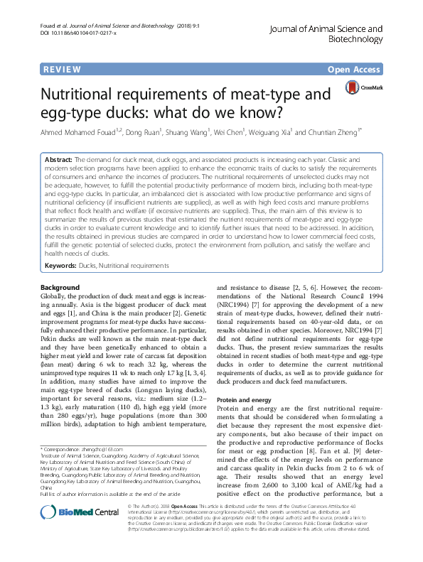 (PDF) Nutritional requirements of meat-type and egg-type ducks: what do ...