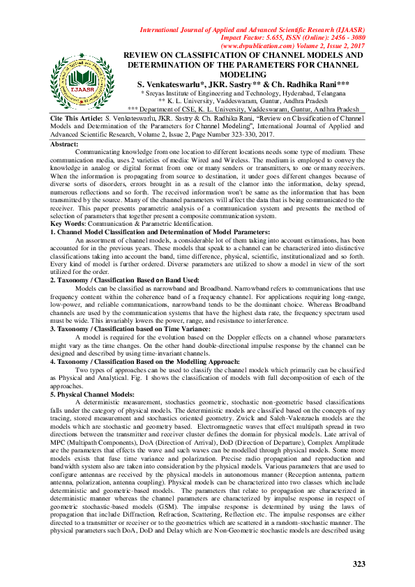 (PDF) Review On Classification Of Channel Models And Determination Of The Parameters For Channel ...