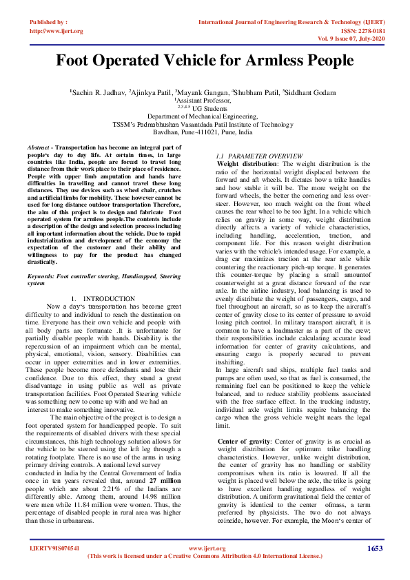 (PDF) Foot Operated Vehicle for Armless People