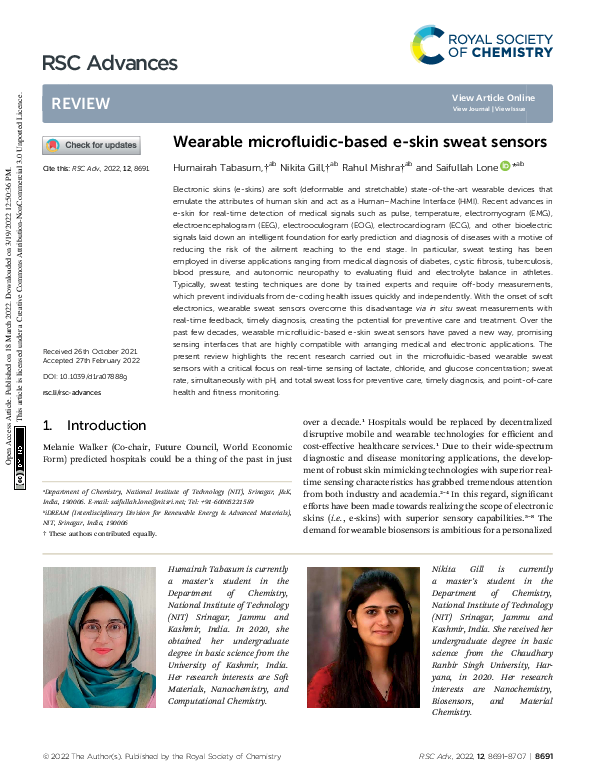 (PDF) Wearable microfluidic-based e-skin sweat sensors