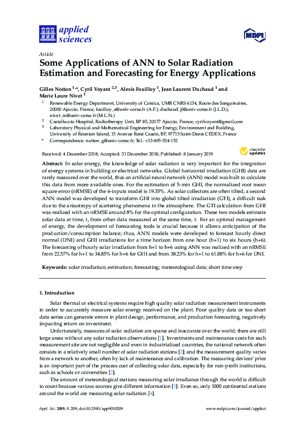 (PDF) Some Applications of ANN to Solar Radiation Estimation and ...