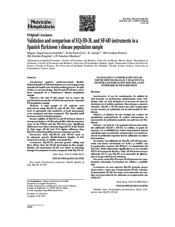 (PDF) Validation and Comparison of EQ-5D-3L and SF-6D Instruments in a ...