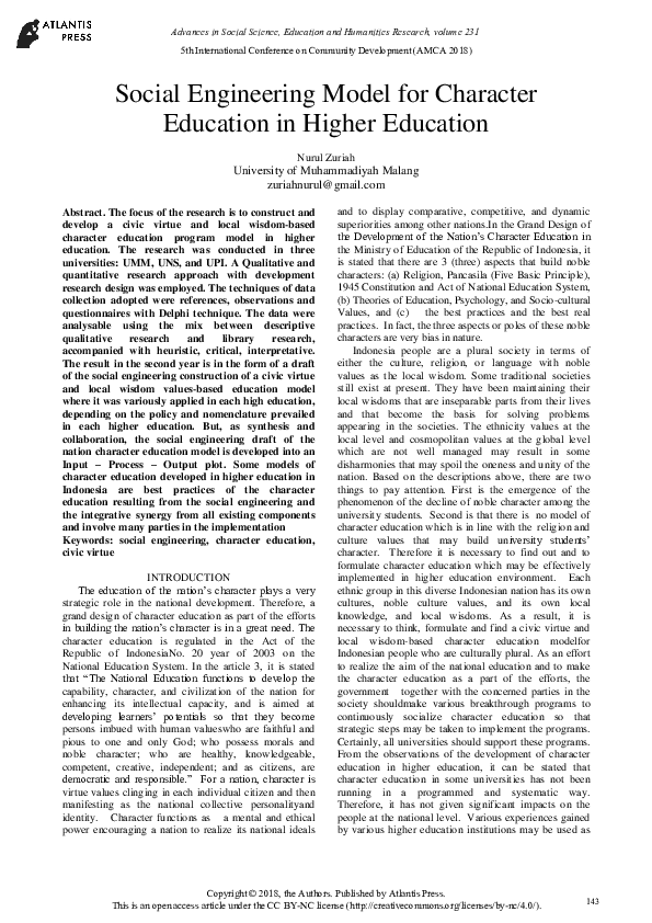 (PDF) Social Engineering Model for Character Education in Higher Education
