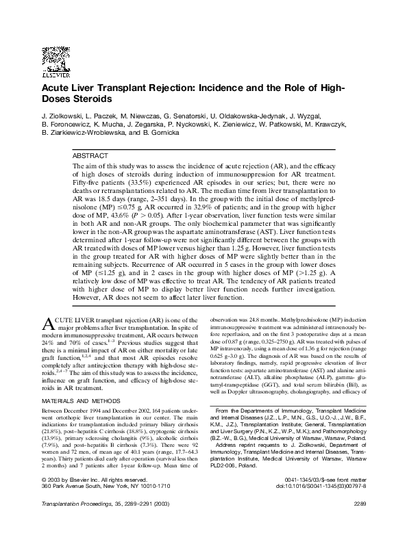 (PDF) Acute liver transplant rejection: incidence and the role of high ...