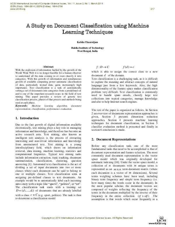 (PDF) A Study on Document Classification using Machine Learning Techniques